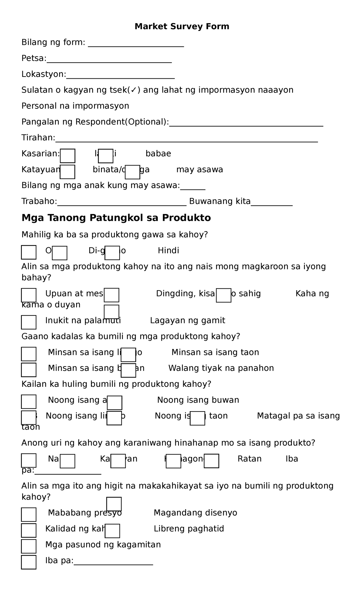 Wana - this is for educational purposes only - Market Survey Form ...