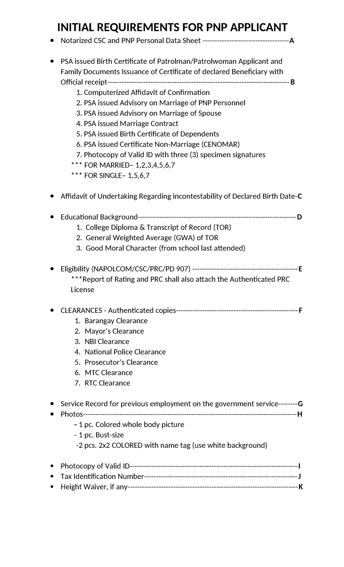PNP Requirements Checklist for Patrolman/Patrolwoman Applicants - Studocu