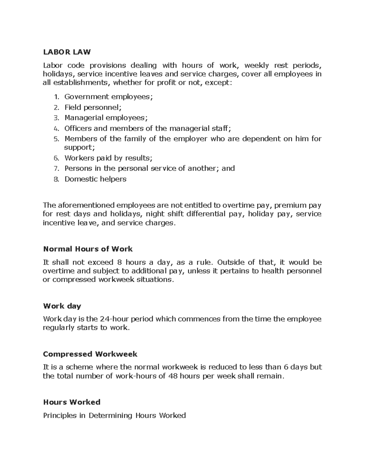 Rfbt10 - Labor Law Lecture Notes: Work Hours & Employee Benefits - Studocu