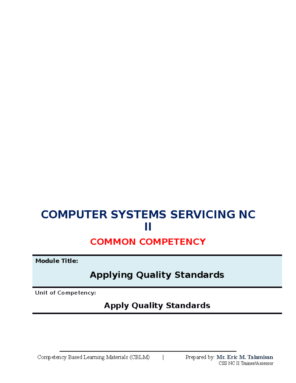 Common 1- Apply Quality Standards (20pgs) - Competency-Based Learning ...