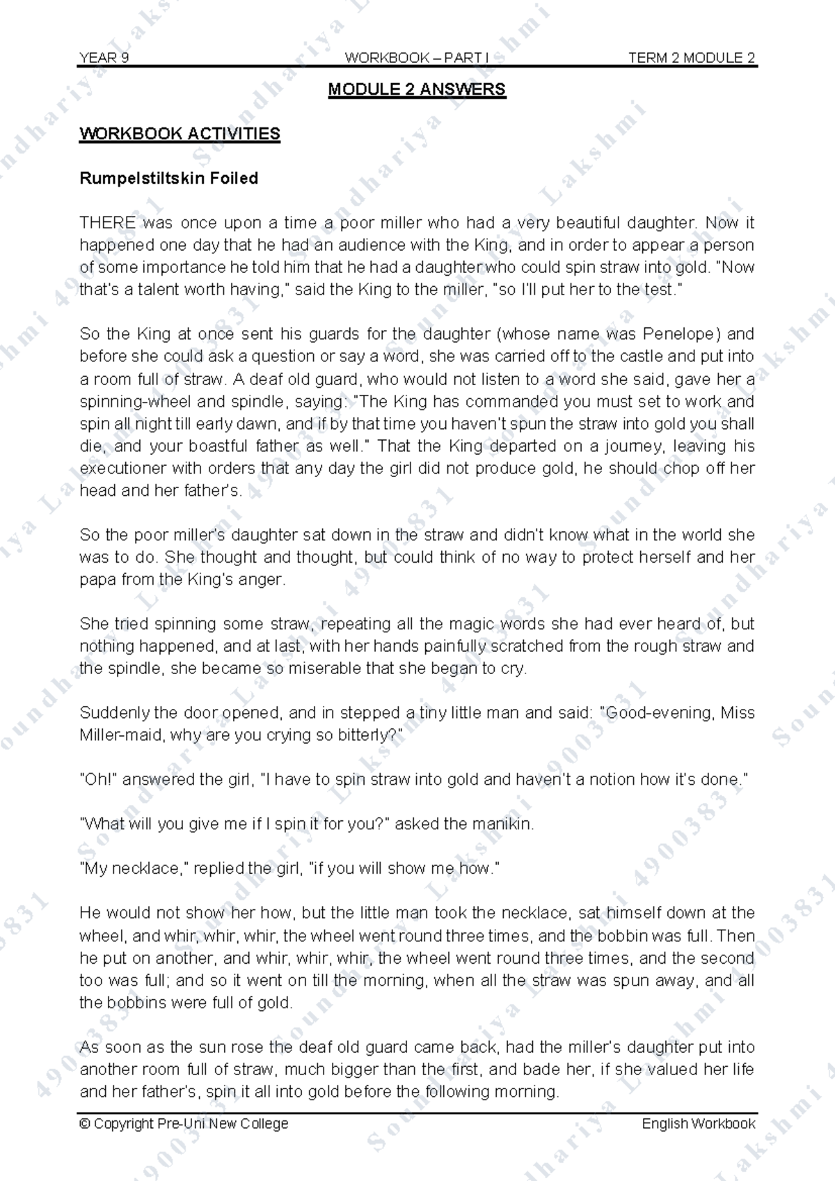 Year 9 Workbook Part I Term 2 Module 2 Answers - Studocu