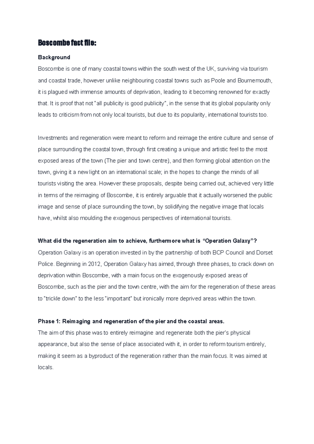 Boscombe Regeneration Efforts: A Detailed Overview of Operation Galaxy - Studocu