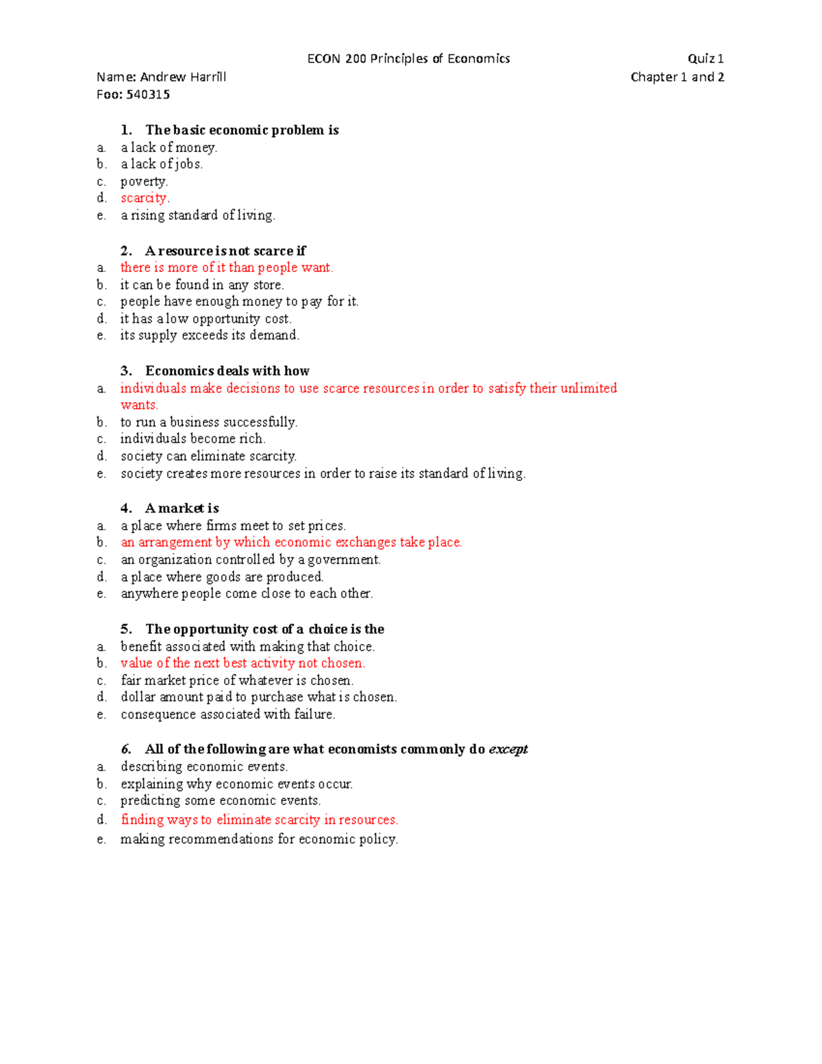 ECON 200 - Quiz 1 - Basic Economic Concepts from Chapters 1 & 2 - Studocu