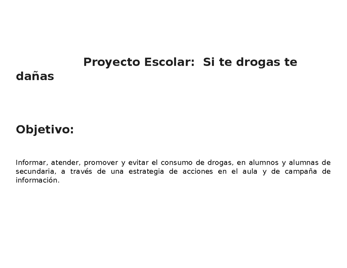 Estrategia Vive sin Drogas: Proyecto Escolar 2025-2026 Tercero - Studocu