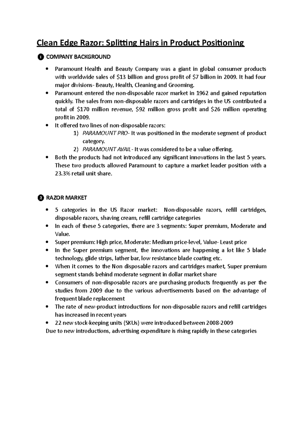 Clean Edge Razor Case Analysis - Clean Edge Razor: Splitting Hairs in ...