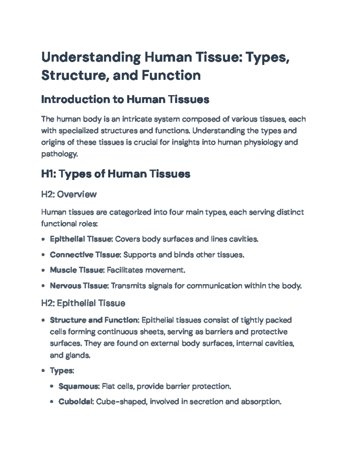 Understanding Human Tissues: Types, Structure, and Function for BIOL 101 - Understanding Human ...
