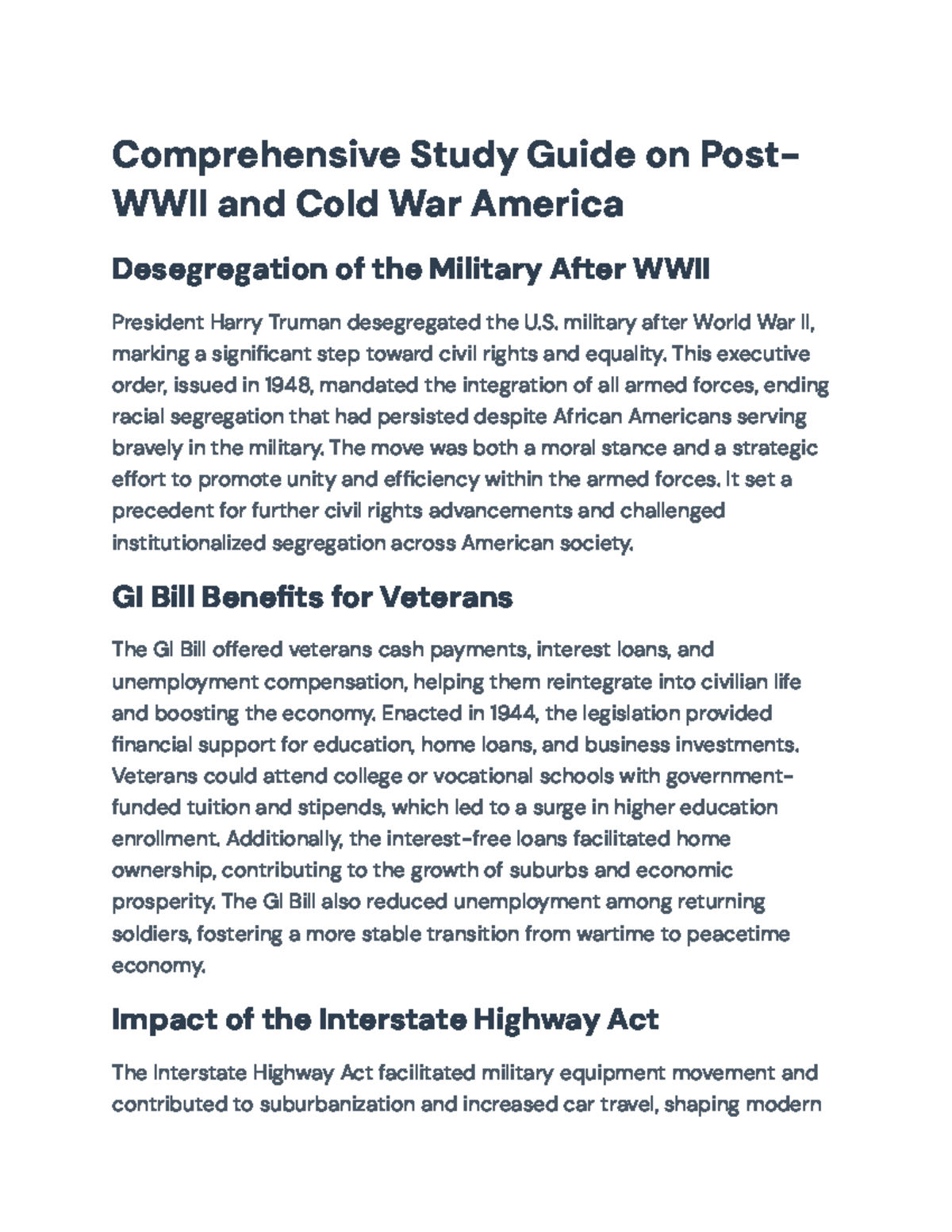 Comprehensive Study Guide: Post-WWII & Cold War U.S. History - Studocu