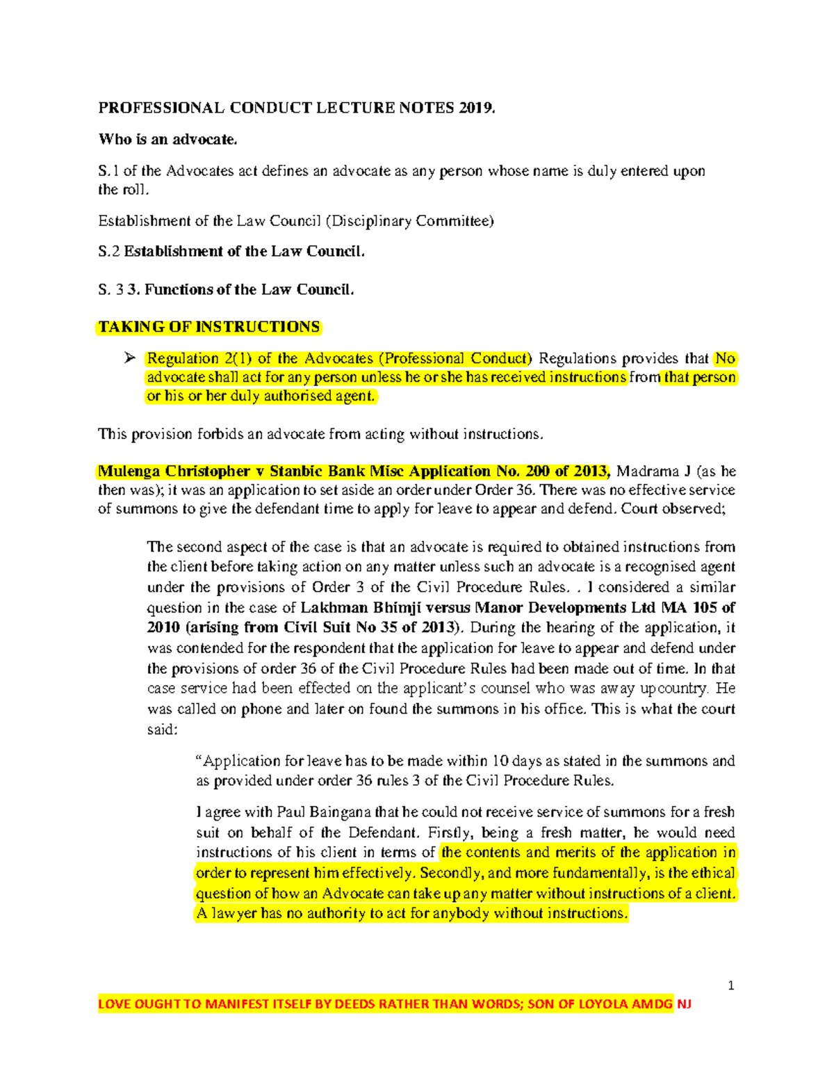 Professional Conduct Lecture Notes NJ 2019 LDC-1 Update - Studocu