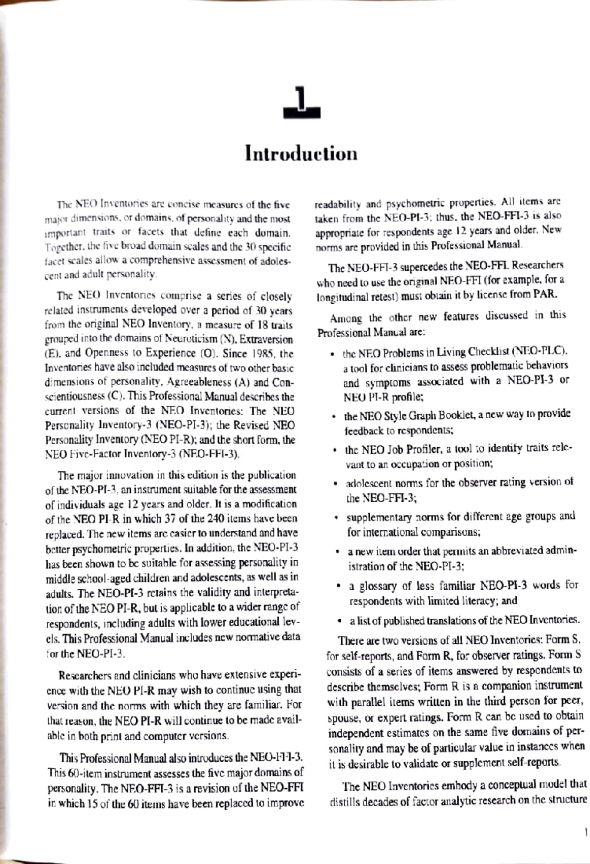 NEO-FFI Manual: Understanding the NEO Inventories and Personality ...