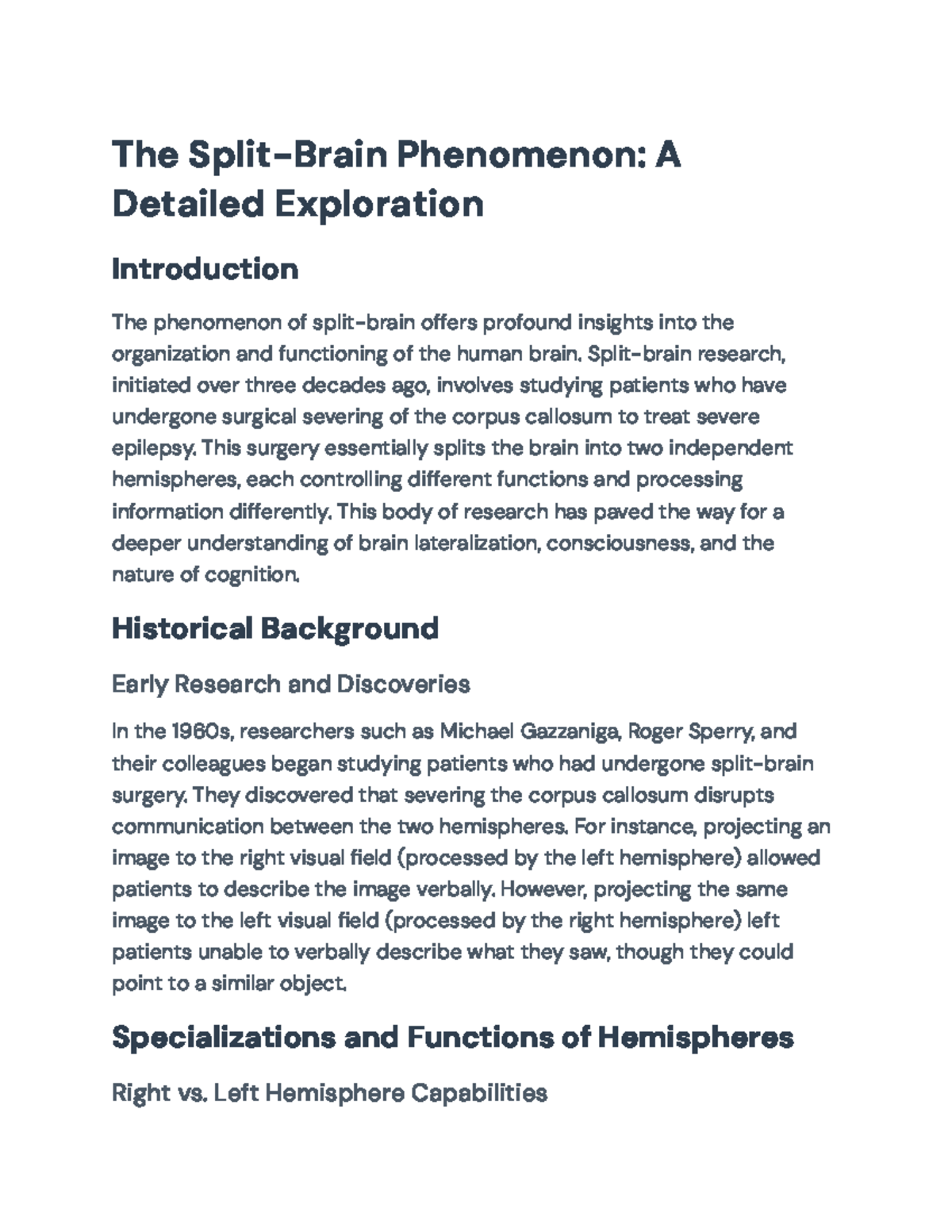 The Split-Brain Phenomenon: Insights into Hemispheric Functions (PSY ...