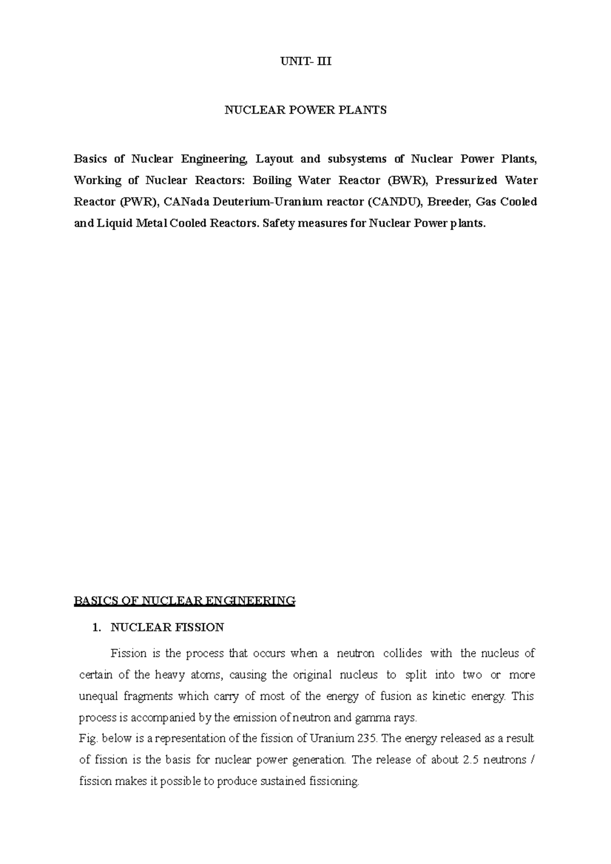 ME8792 - Unit 3 - Nuclear Power Plant Engineering Overview - Studocu