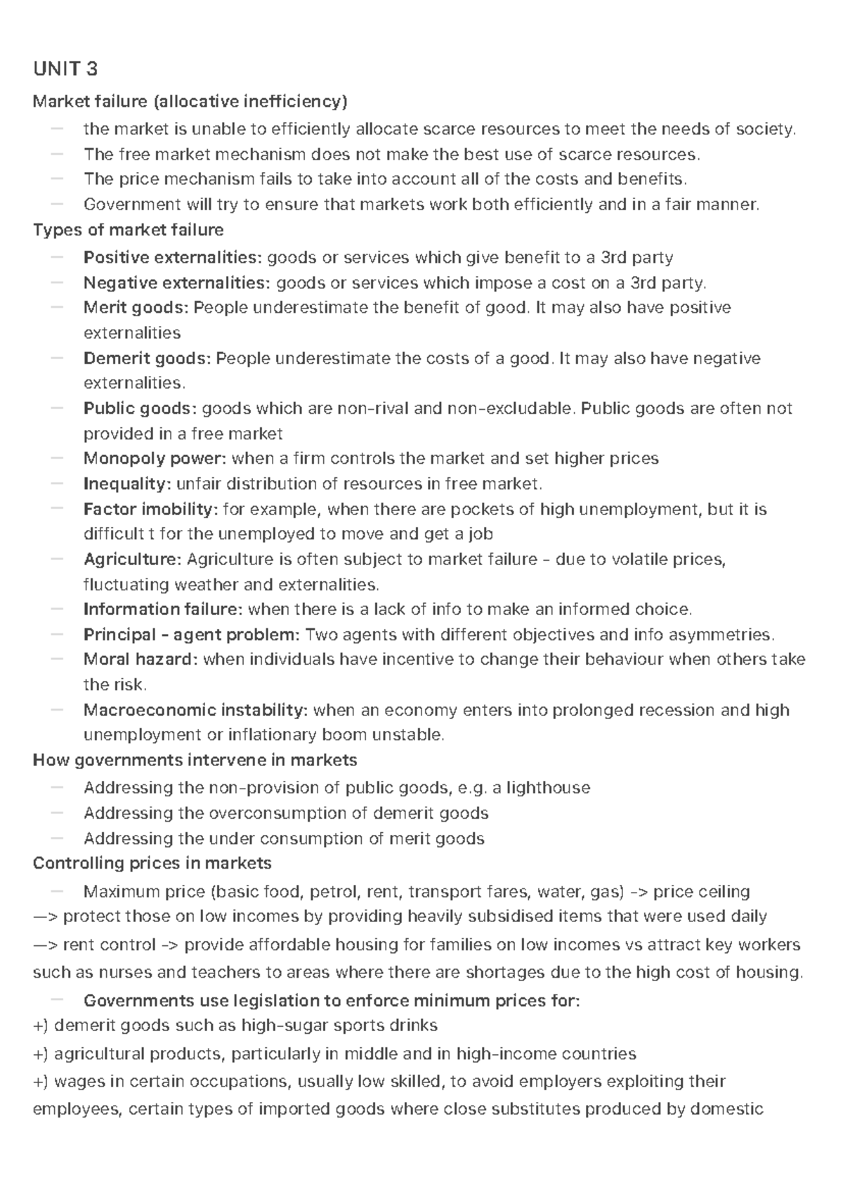 UNIT 3 - AS Level Economics Revision Notes on Market Failure and ...