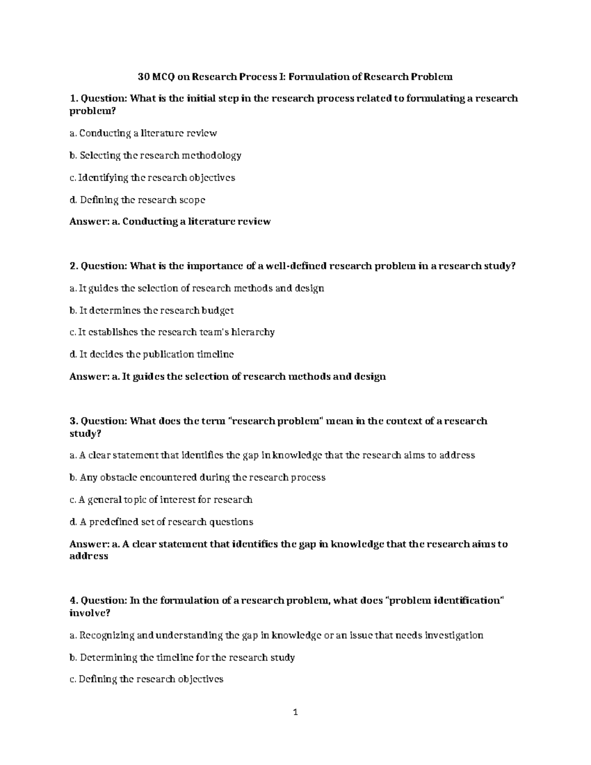 Research Methodology: 30 MCQs on Research Process & Proposal - Studocu