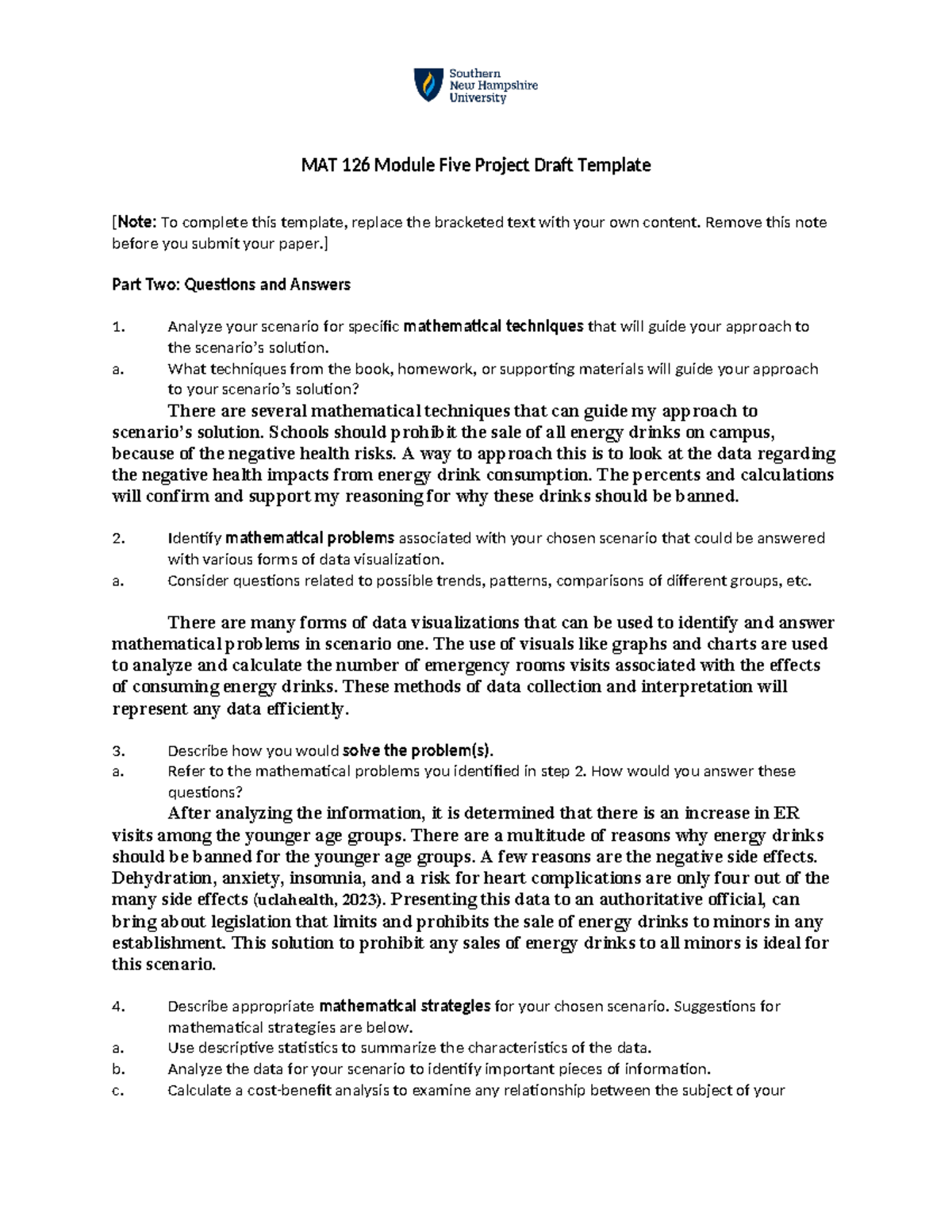 MAT 126 Module 5 Project Draft: Analyzing Energy Drink Effects - Studocu