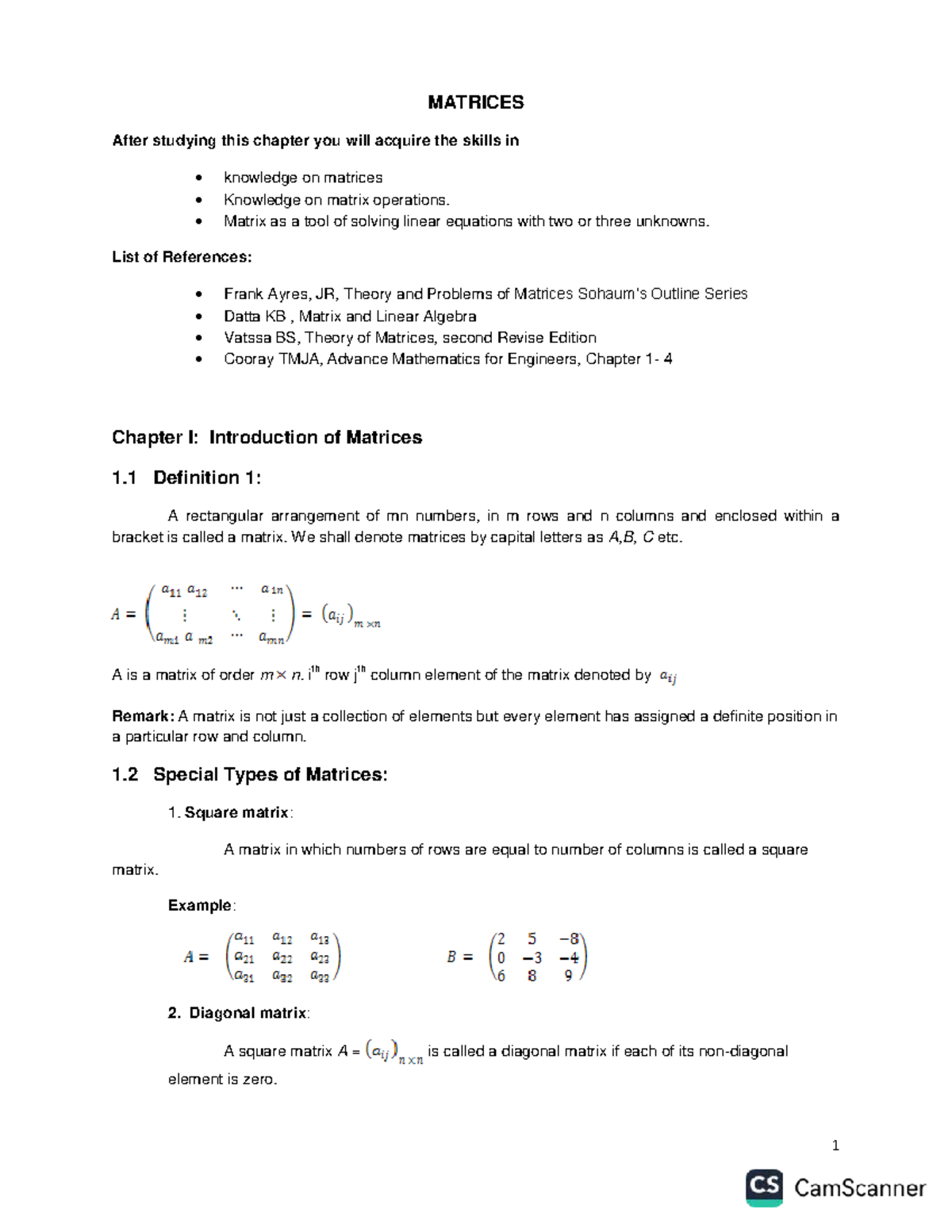 MATRICES - Complete Lecture Notes (MATRICES 101) - Studocu