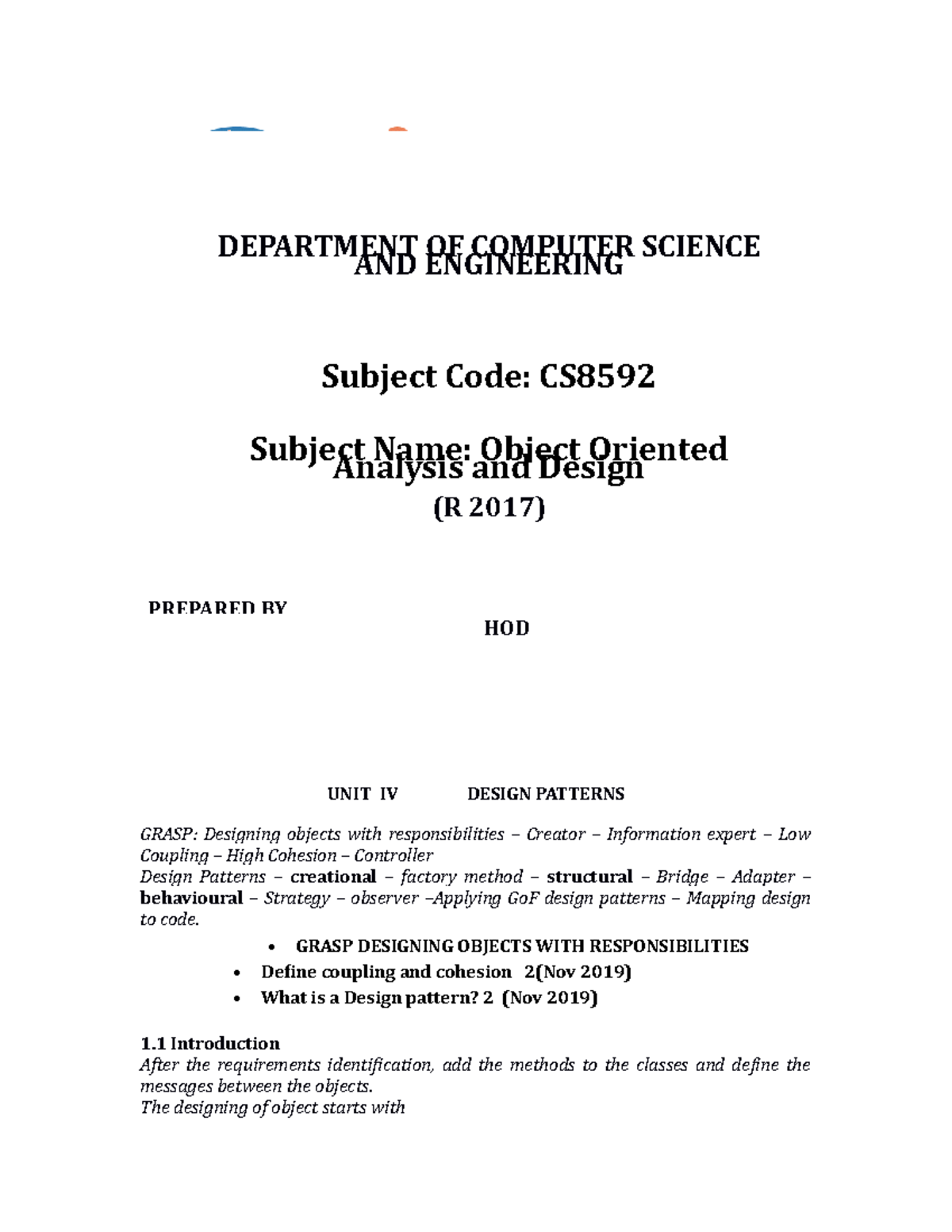 Object Oriented Analysis & Design (CS) Unit 4: Design Patterns Notes ...