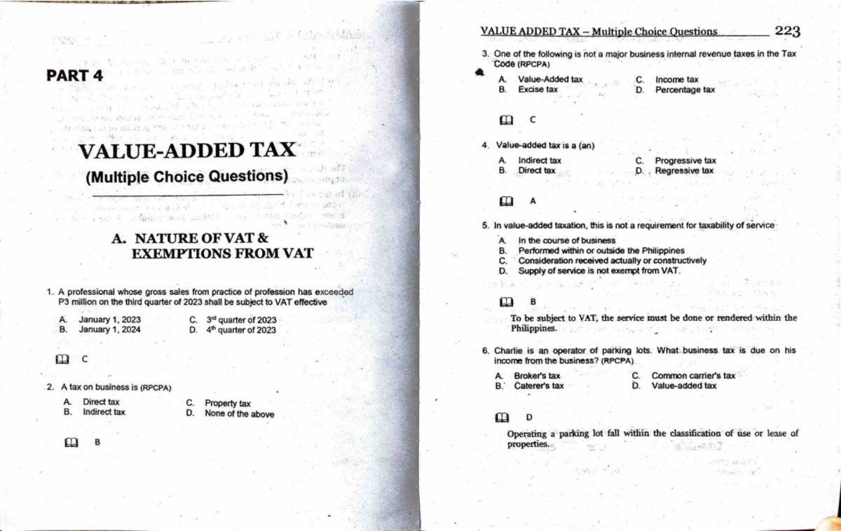 VAT Multiple Choice Questions (MCT 2024) - CPA Reviewer by Ampongan - Studocu