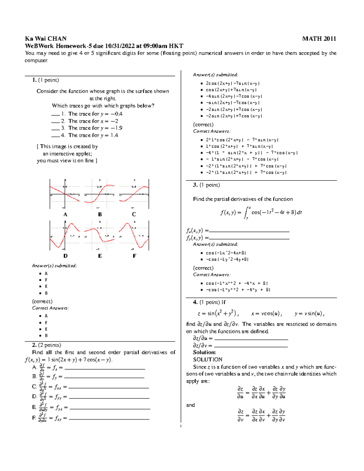 Math2011 Fall 2022 Homework 5 Solutions And Answers Studocu