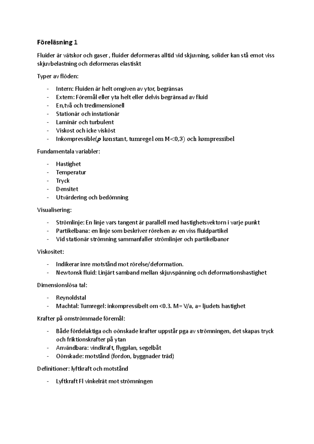 Föreläsningar 1-9: Sammanfattning av Fluider och Värmeöverföring - Studocu