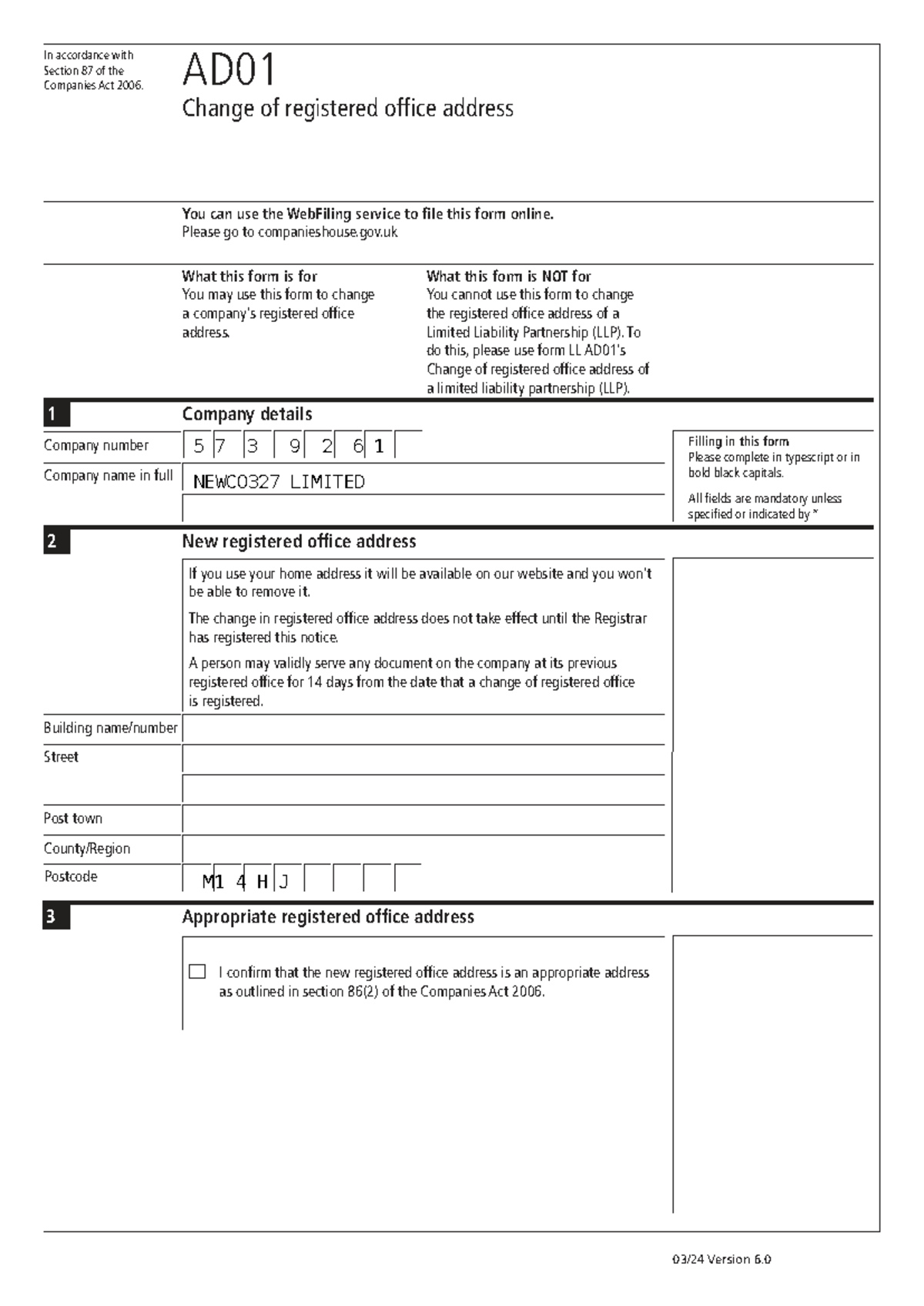 AD01 Form: Change of Registered Office Address - Companies Act 2006 ...