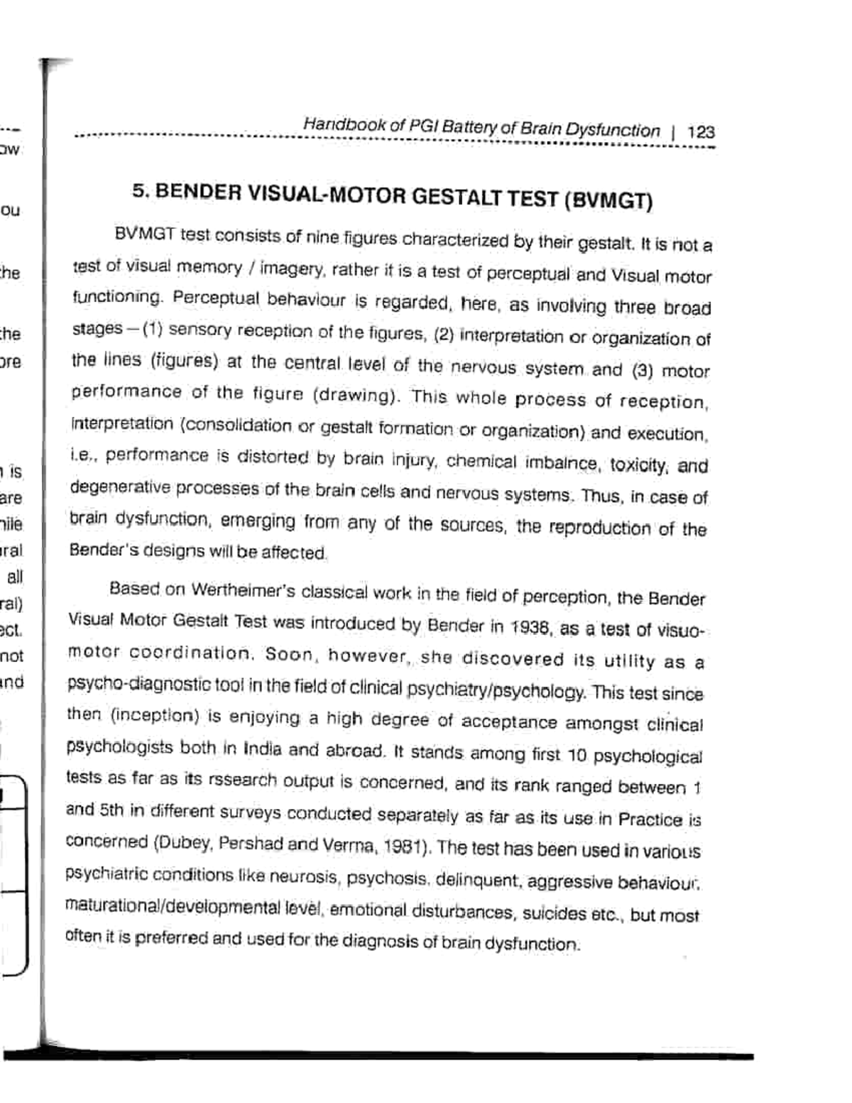 BGT Manual: Overview and Scoring of the Bender Gestalt Test - Studocu