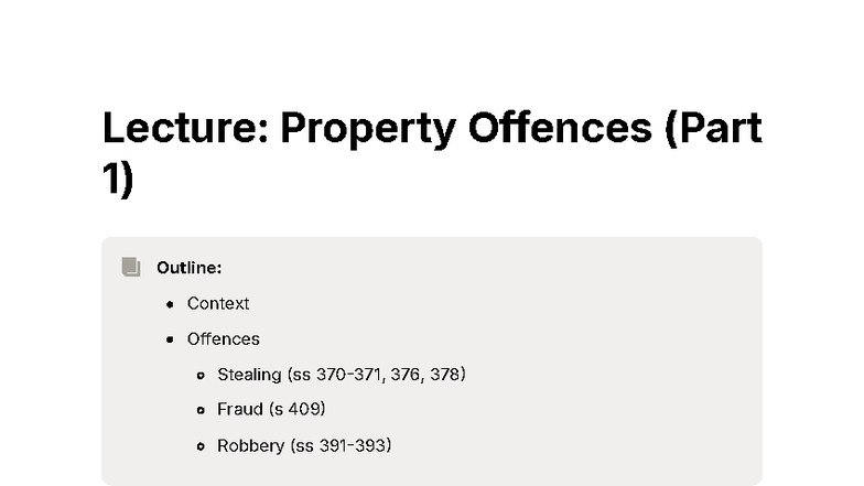 Lecture: Property Offences (Part 1) Overview and Key Concepts - Studocu