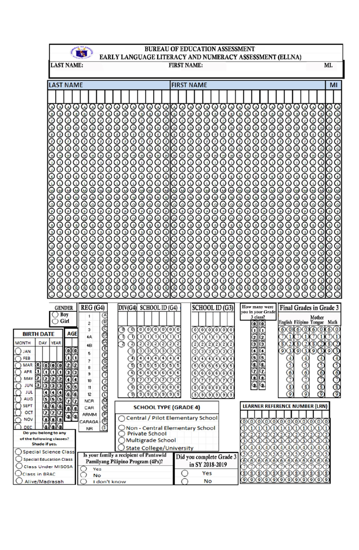 Ellna Exam Answer Sheet for Course Code: ELL123 - Studocu