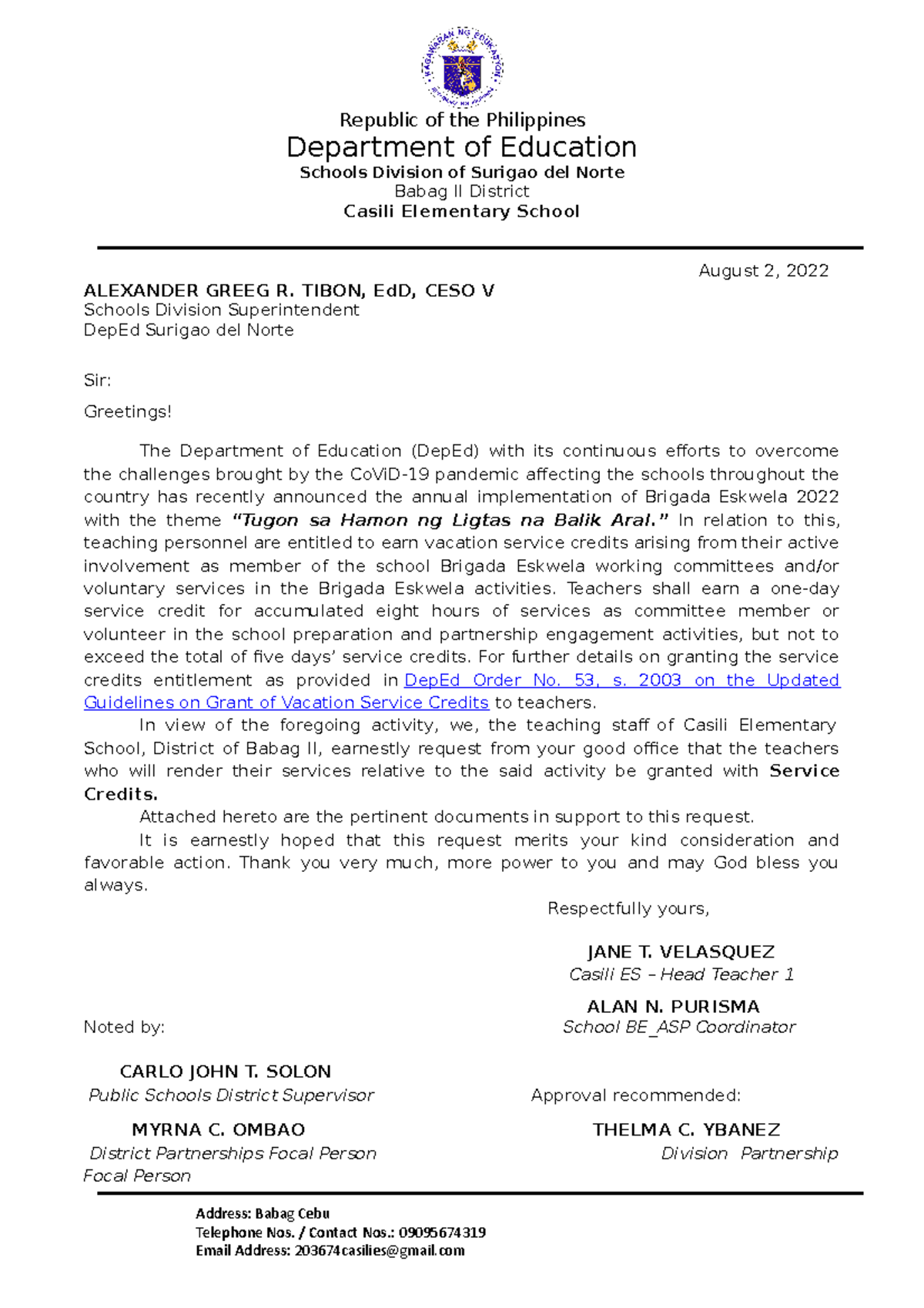 Sle Letter Request For Service Credits Deped Order - Infoupdate.org