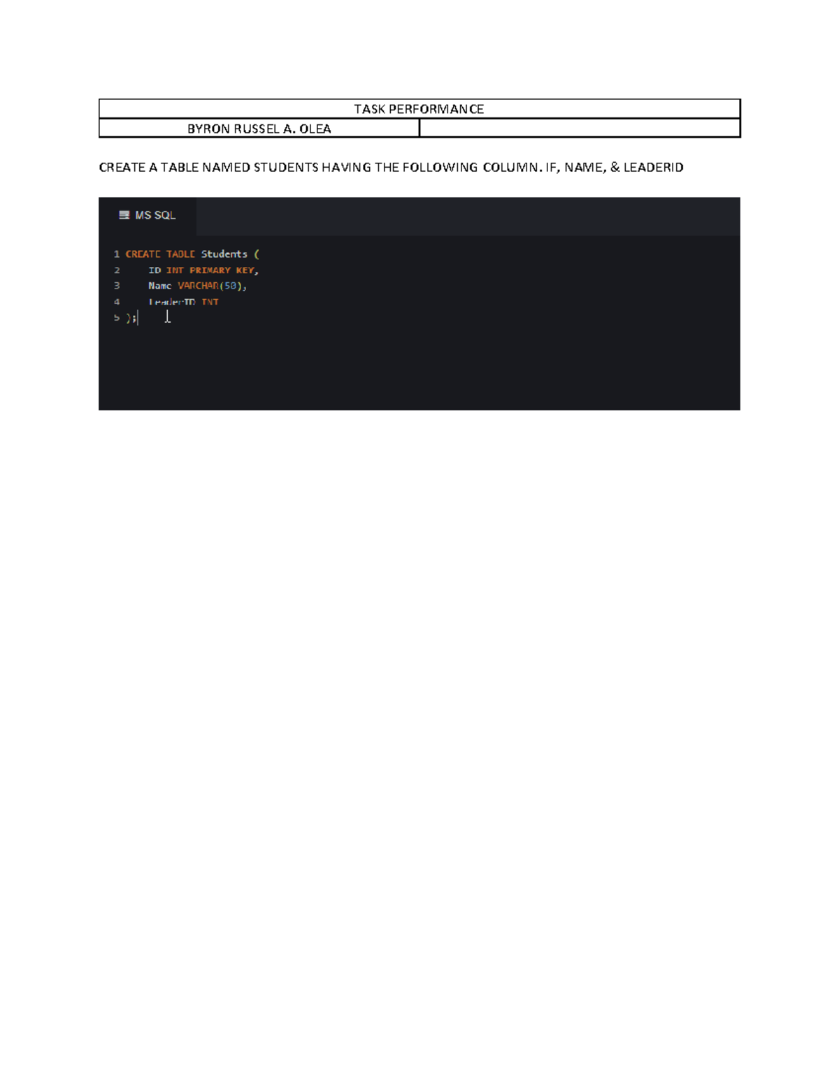 Advance Database Systems 02 Performance Task 1 - Computer Engineering - TASK PERFORMANCE BYRON ...