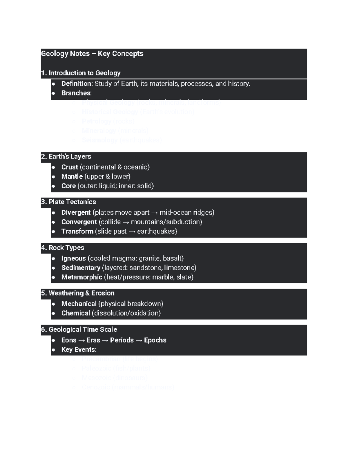 Exam notes for basic essentials - Geology Notes – Key Concepts ...