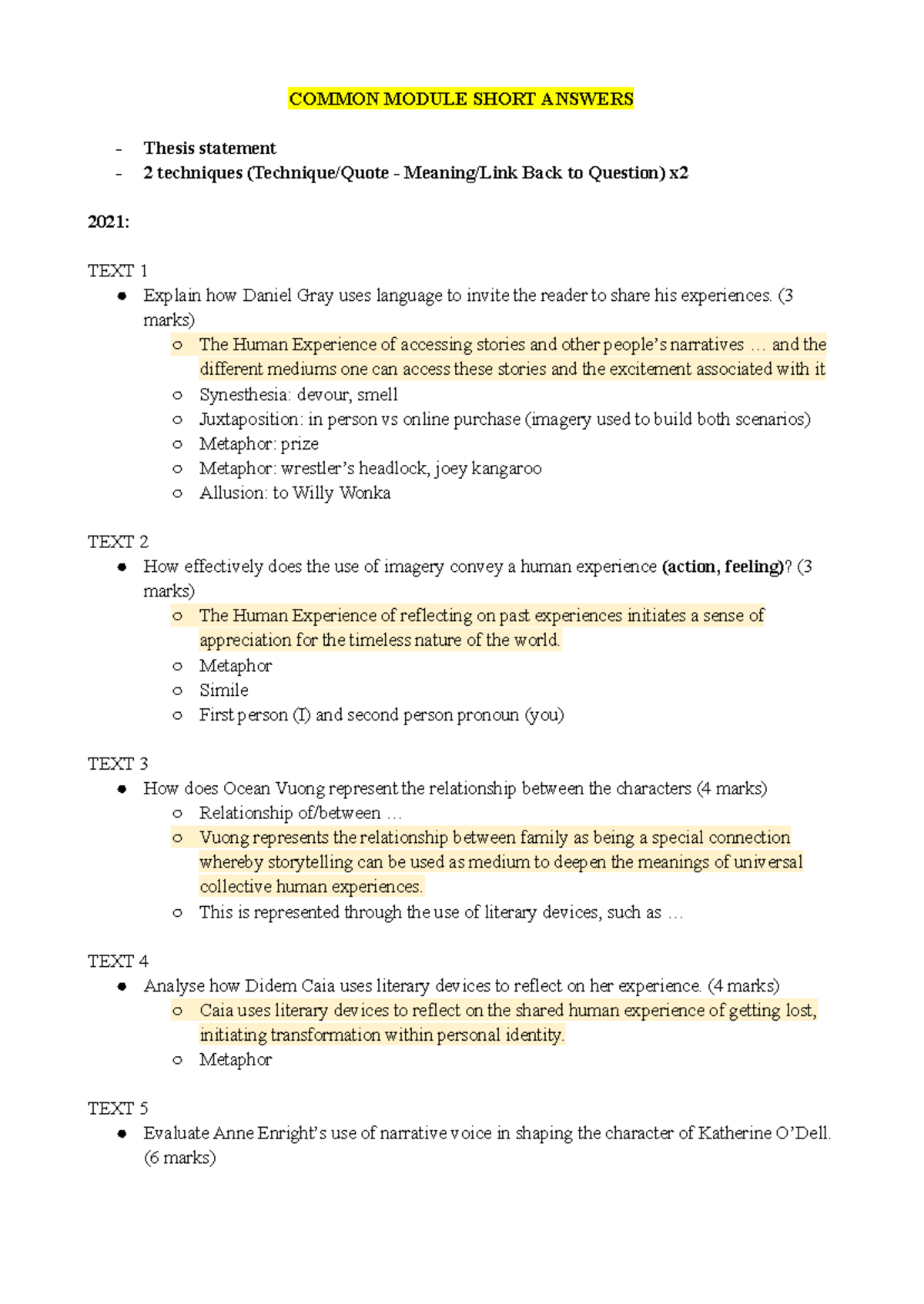 COMMON MODULE SHORT ANSWERS: 2019-2024 HSC Past Questions Analysis ...