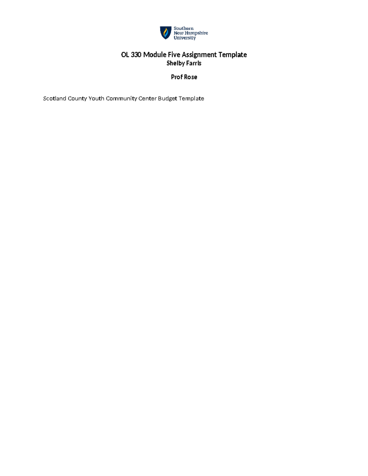 OL 330 Module 5 Budget Template for Community Center Funding - Studocu