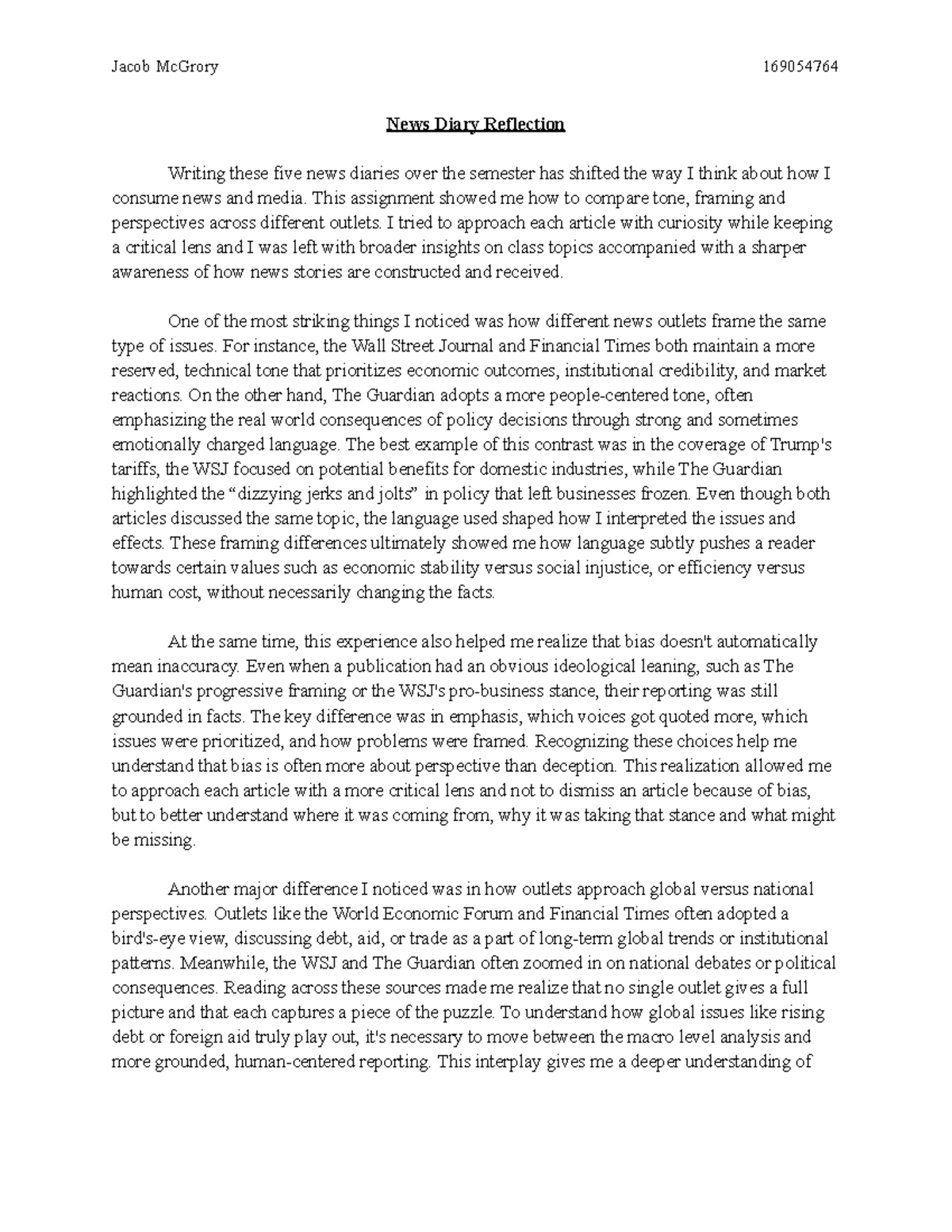 News Diary Reflection: Insights on Media Framing and Bias - Studocu