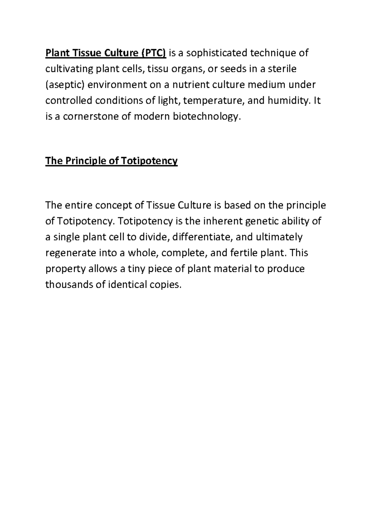 Biology Investigatory Project: Plant Tissue Culture Techniques (PTC ...