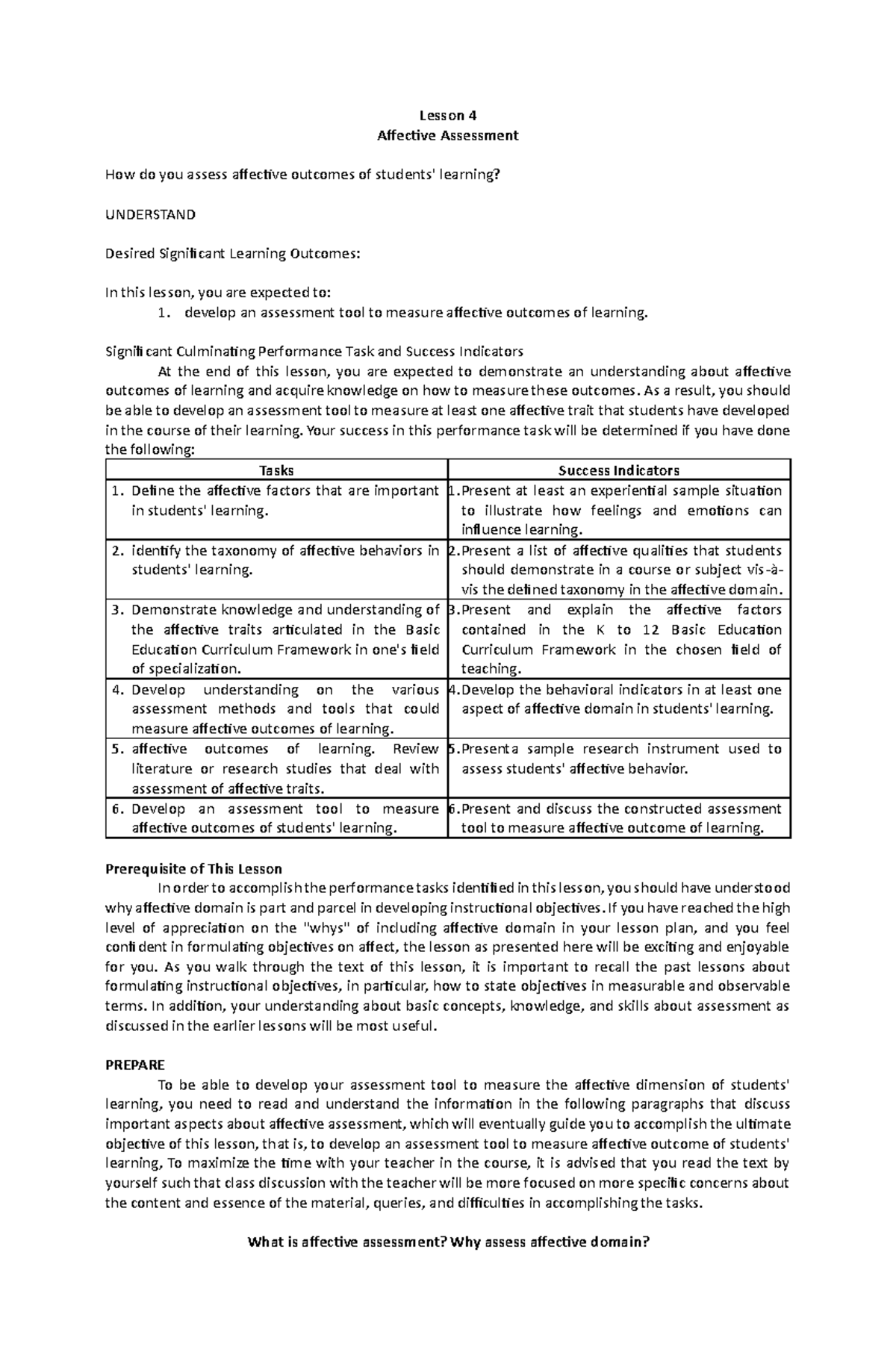 Lesson 4: Affective Assessment - Measuring Affective Learning Outcomes ...