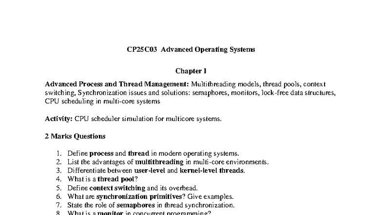 CP25C03 Advanced Operating Systems Unit-wise Question Notes - Studocu
