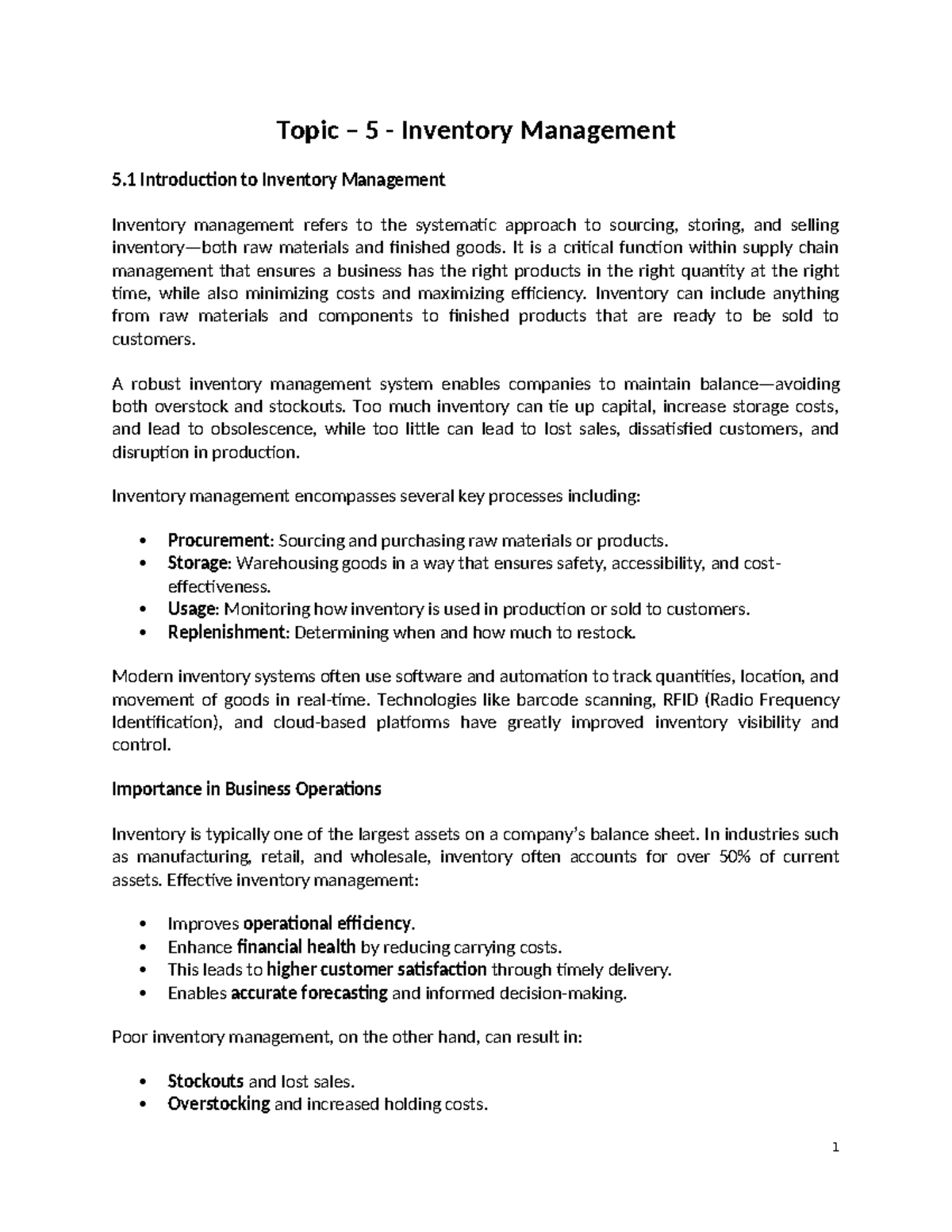 Topic 5: Inventory Management Overview and Profit Maximization Strategies - Studocu
