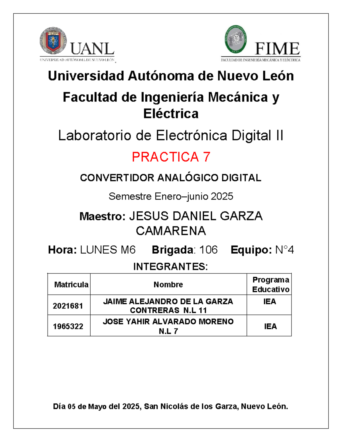 Práctica 7: Diseño de Control Digital con ADC en VHDL - IEA 2025 - Studocu