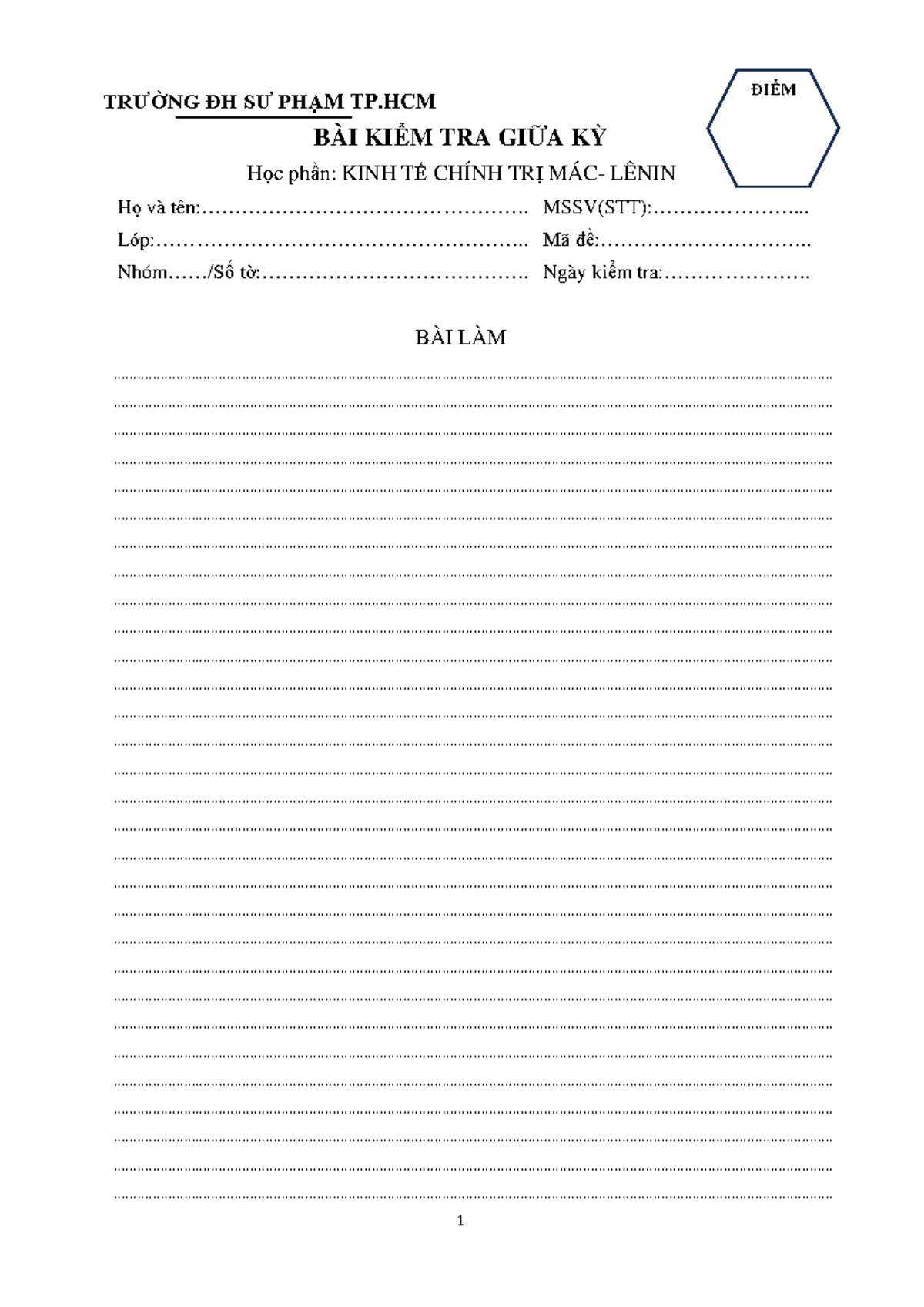 Mau bai kiem tra - bbbbbbbbbb - 1 TRƯỜNG ĐH SƯ PHẠM TP BÀI KIỂM TRA ...