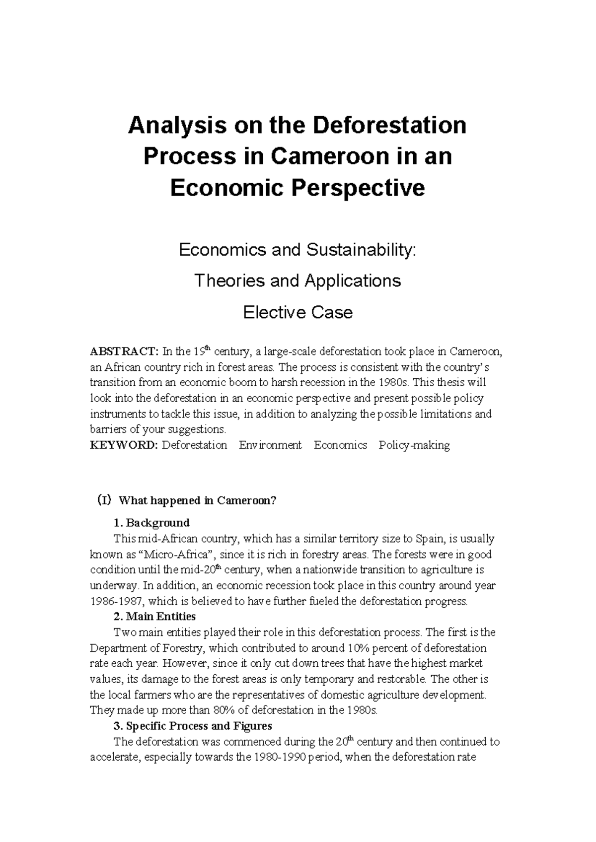 Economic Analysis of Deforestation in Cameroon: A Case Study - Studocu