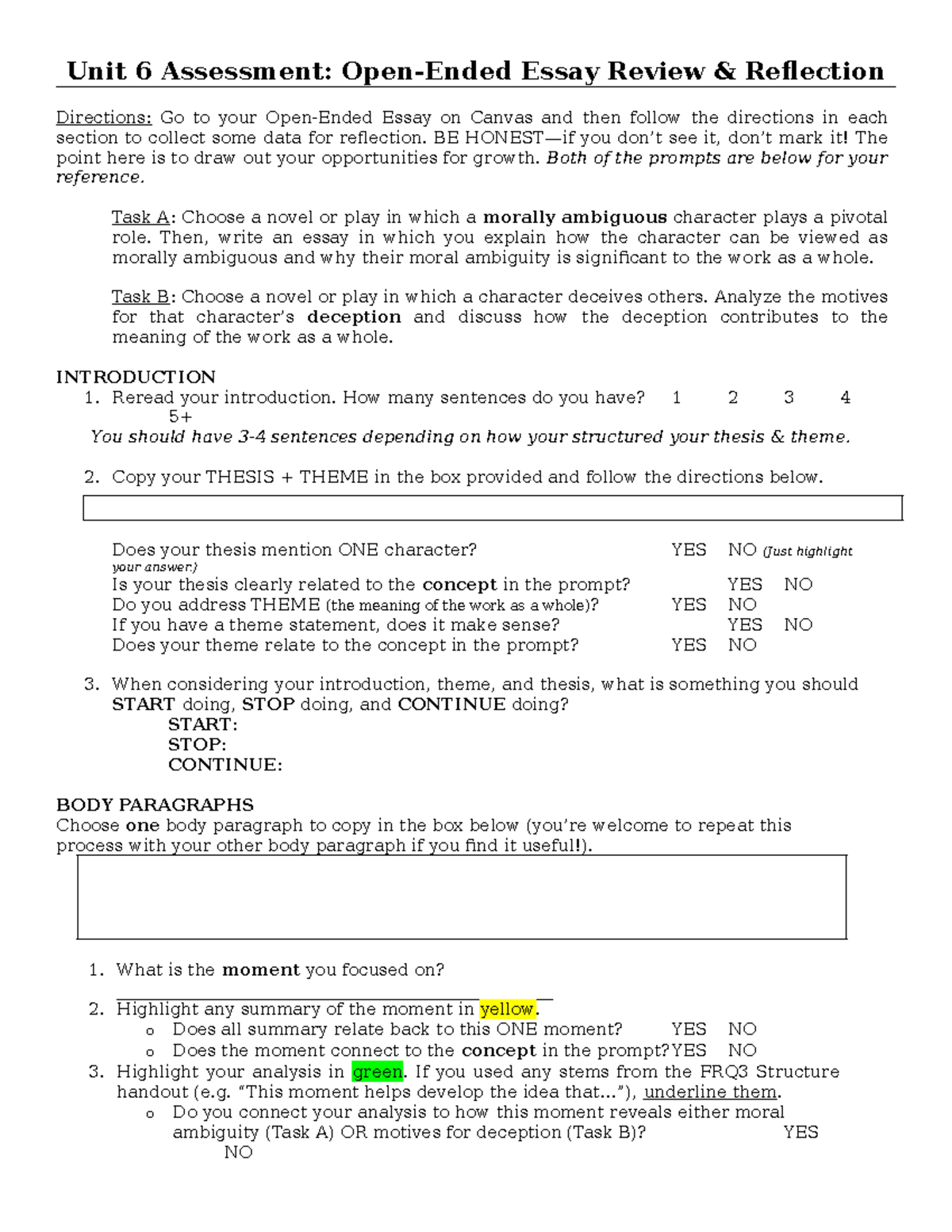 U6 Open-Ended Essay Review & Reflection Guide - Studocu