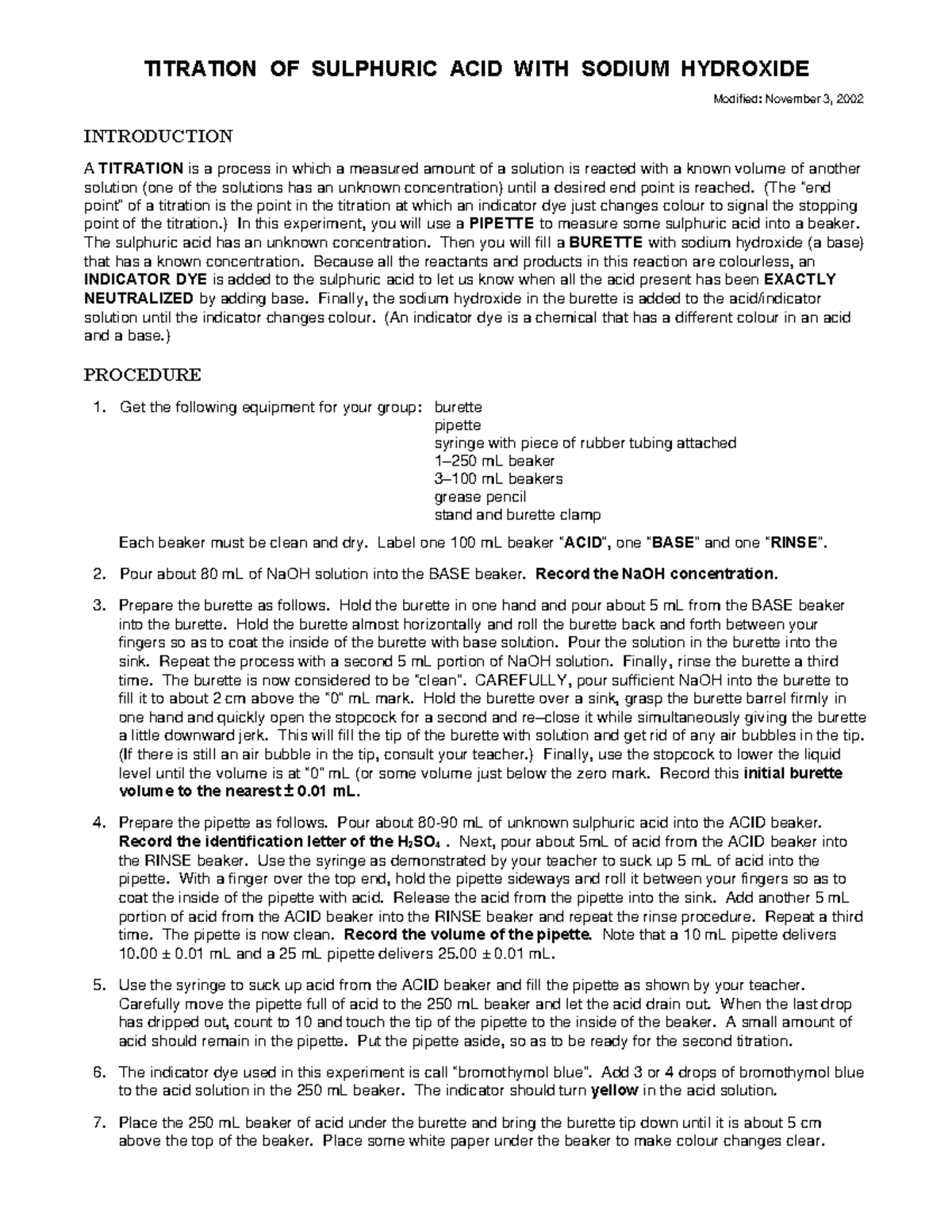 H2SO4-NaOH Titration Lab Report: Techniques and Calculations - Studocu