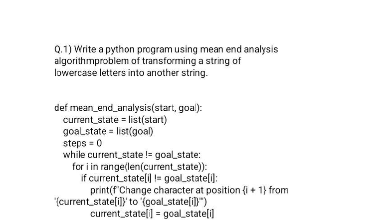 Python Programs for Mean-End Analysis & Water Jug Problem (CS101) - Studocu