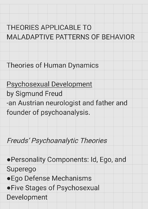 Maladaptive Patterns of Behavior - THEORIES APPLICABLE TO MALADAPTIVE ...