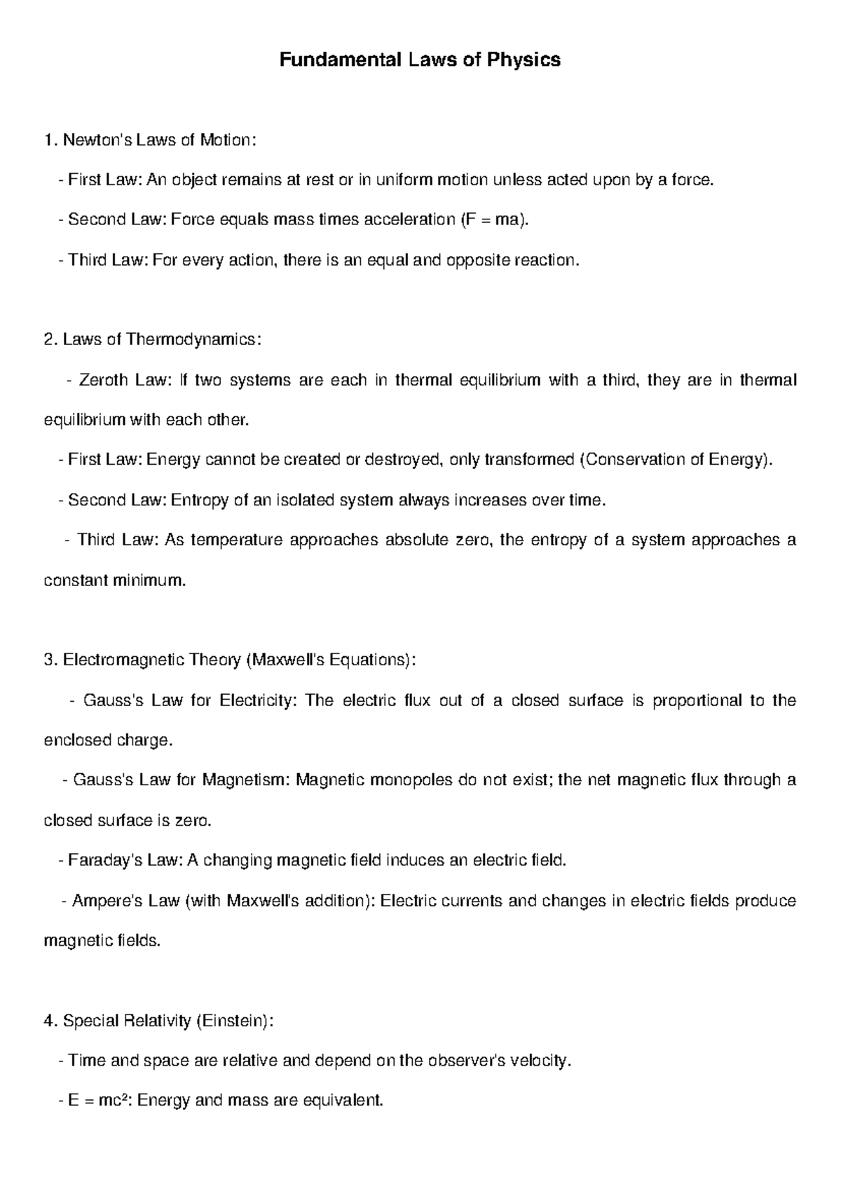Physics laws - resume - Fundamental Laws of Physics Newton's Laws of ...