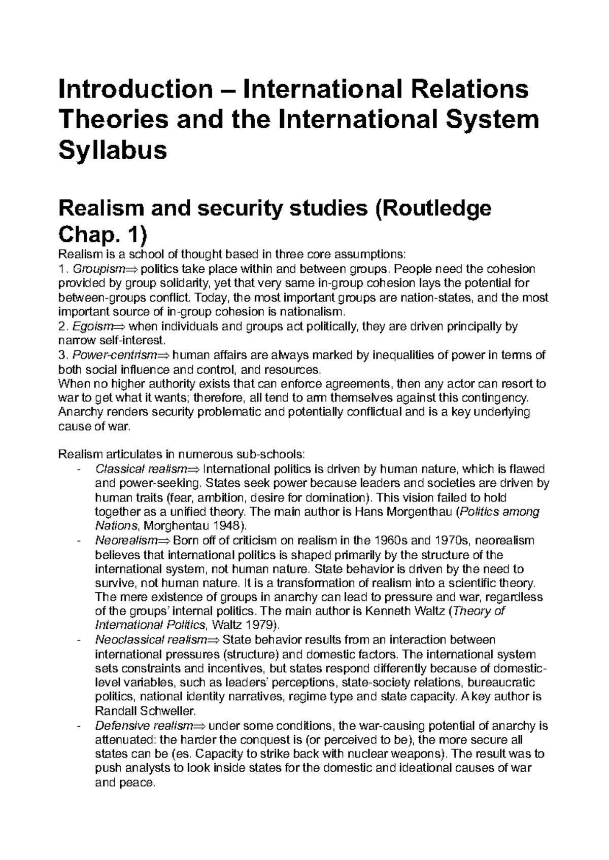 International Relations Theories Syllabus (IR 101) - Realism ...