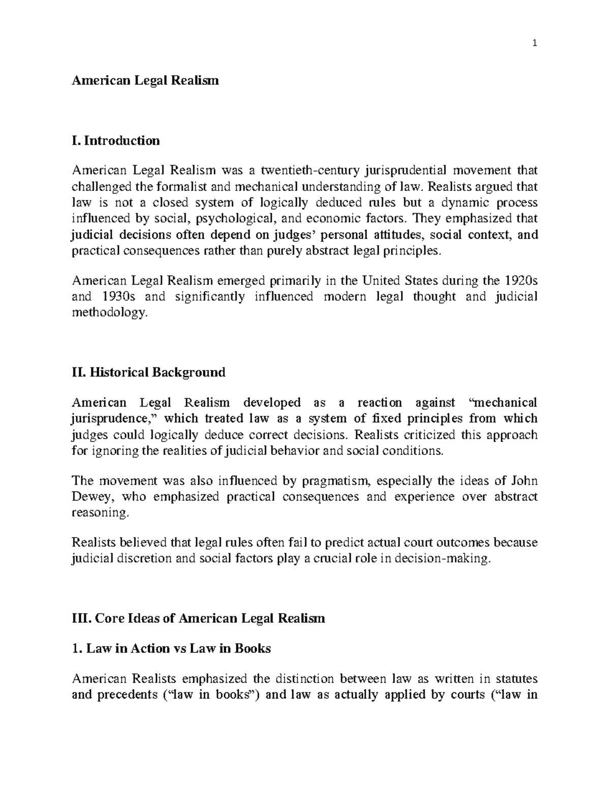 V Legal Realism: Key Concepts and Historical Overview - Studocu