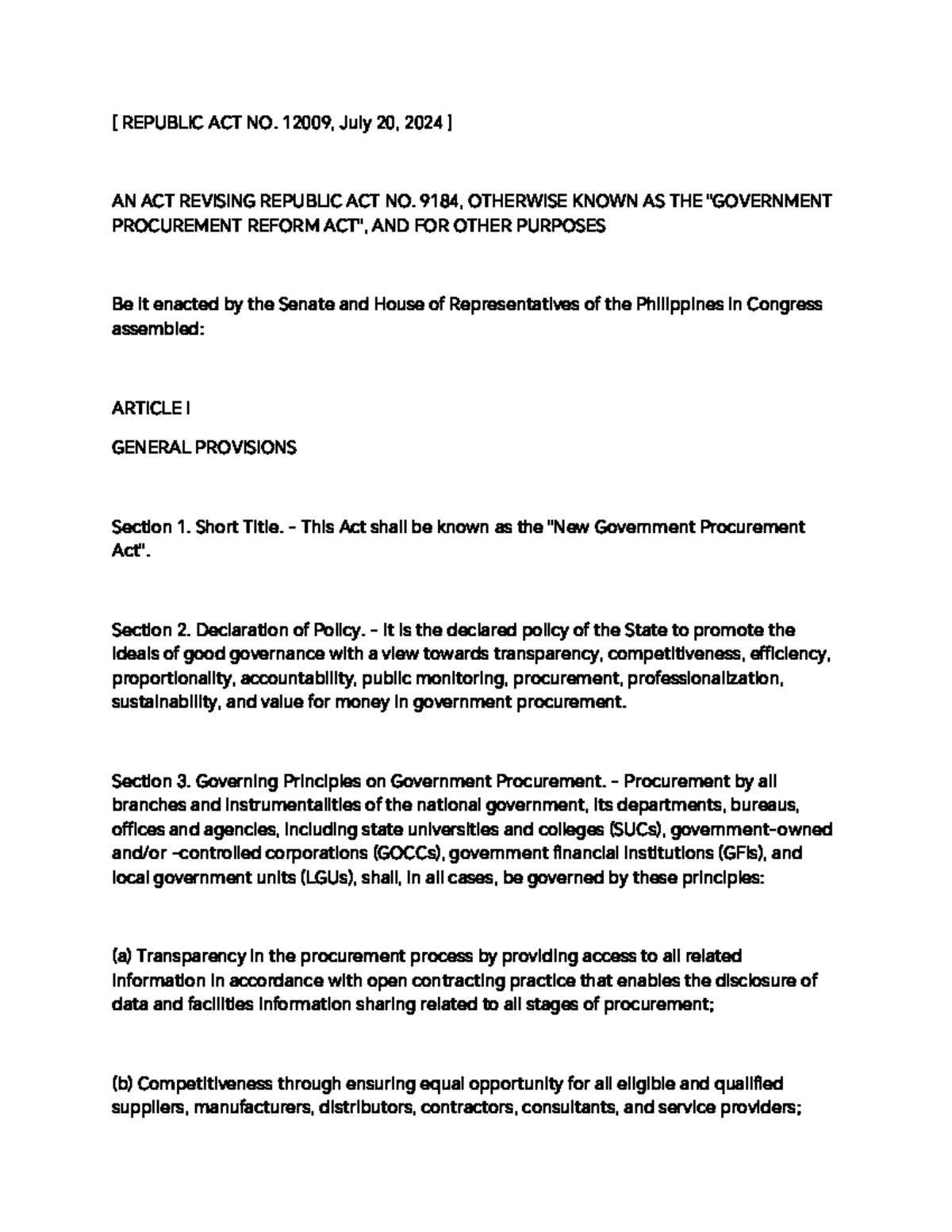 Government Procurement Act (RA 12009) - Revised Guidelines and ...