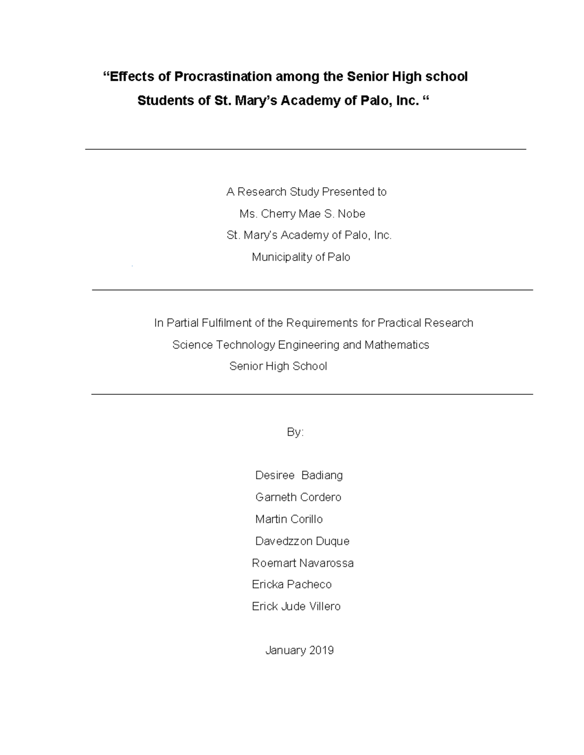 Procrastination Among Senior High School Students: A Research Study ...