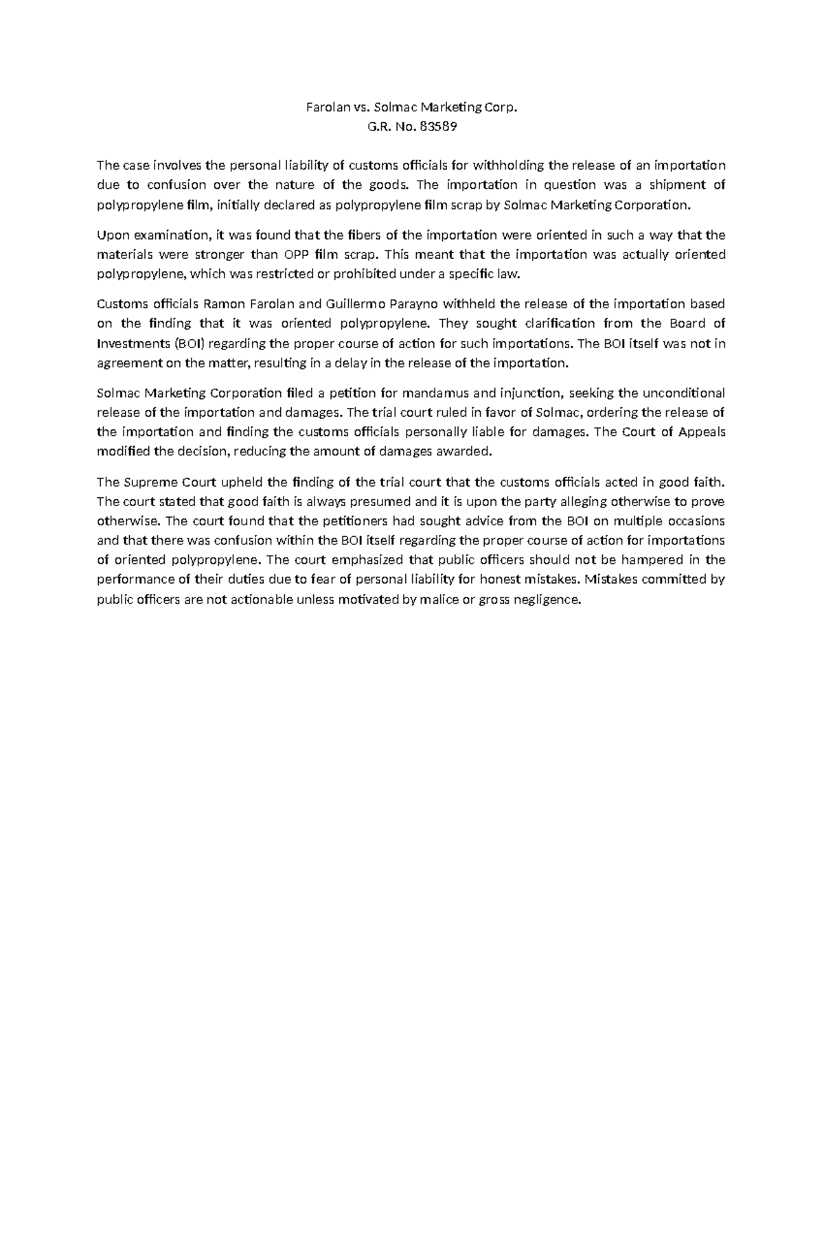 Case Digest: Election Officer Liability in Farolan vs. Solmac Corp ...